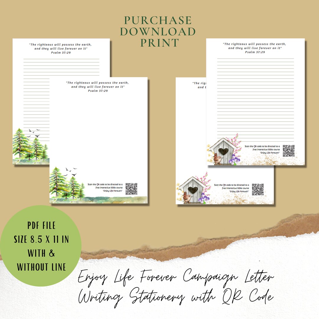JW Enjoy Life Forever Campaign Letter Writing Stationery With QR Code ...