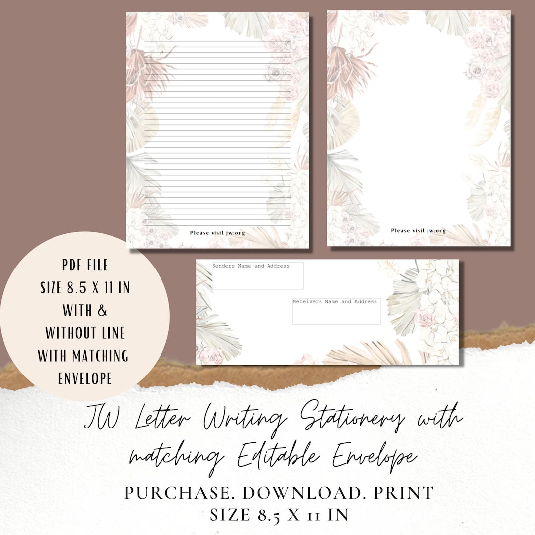 JW Letter Writing Stationery With a Matching Editable Envelope - Letter ...