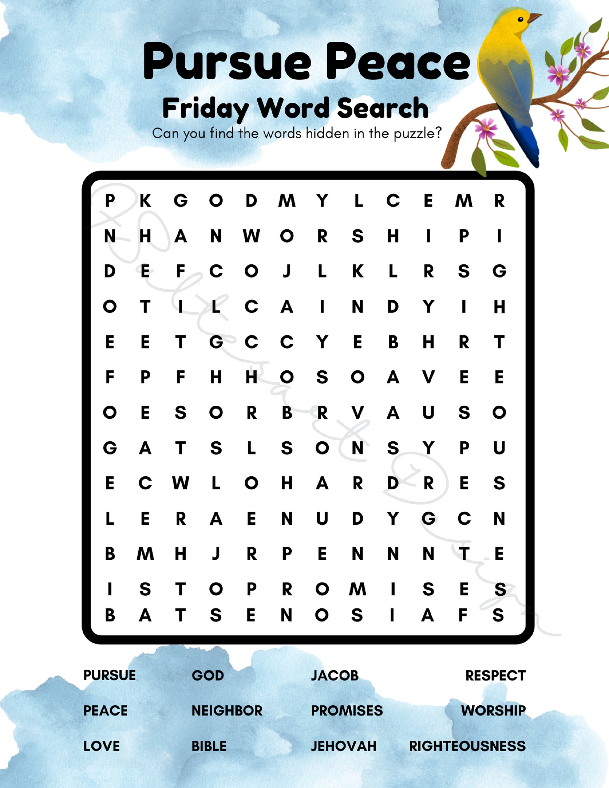 JW Pursue Peace Word Search Fun for Kids JW Convention Kids Activity JW ...