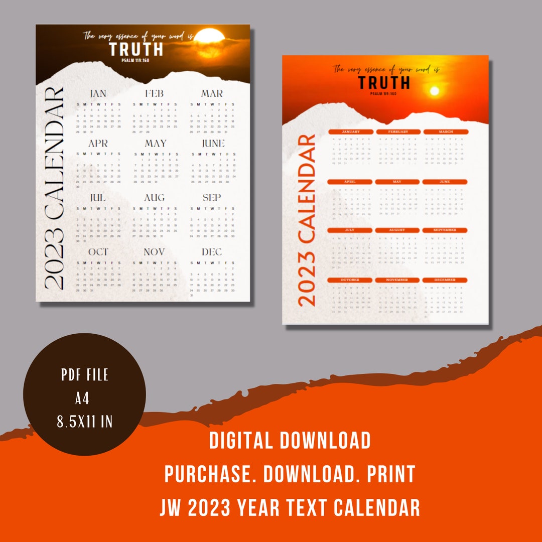 JW Printable Year Text 2023 Calendar Year Text 2023 Calendar A4 JW 2023 ...