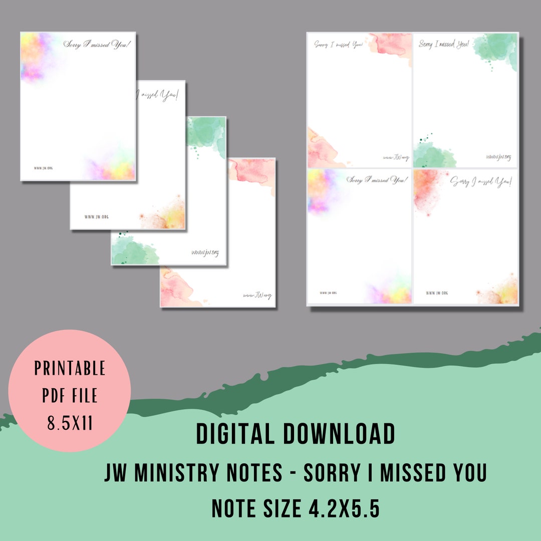 JW Printable Ministry Notes - Sorry I Missed You | JW Ministry ...