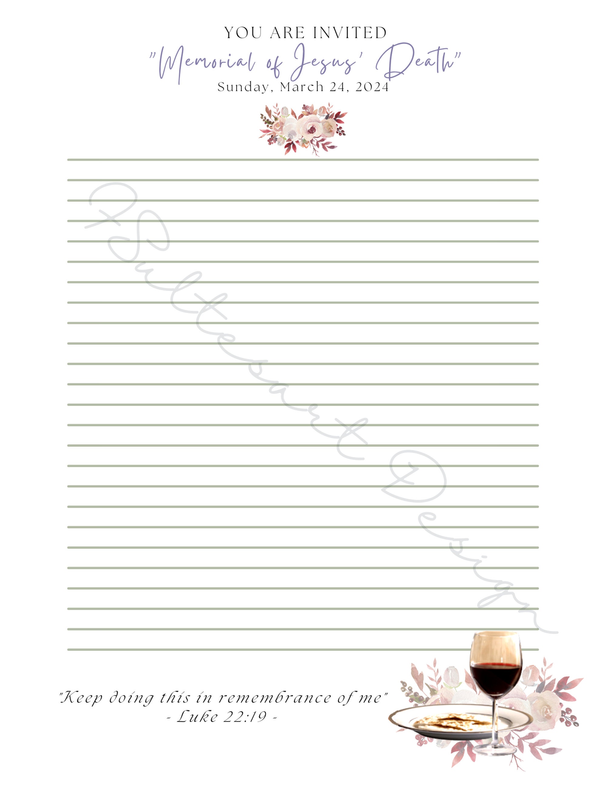 JW Printable Jesus Memorial Stationery Bread and Wine Design JW ...