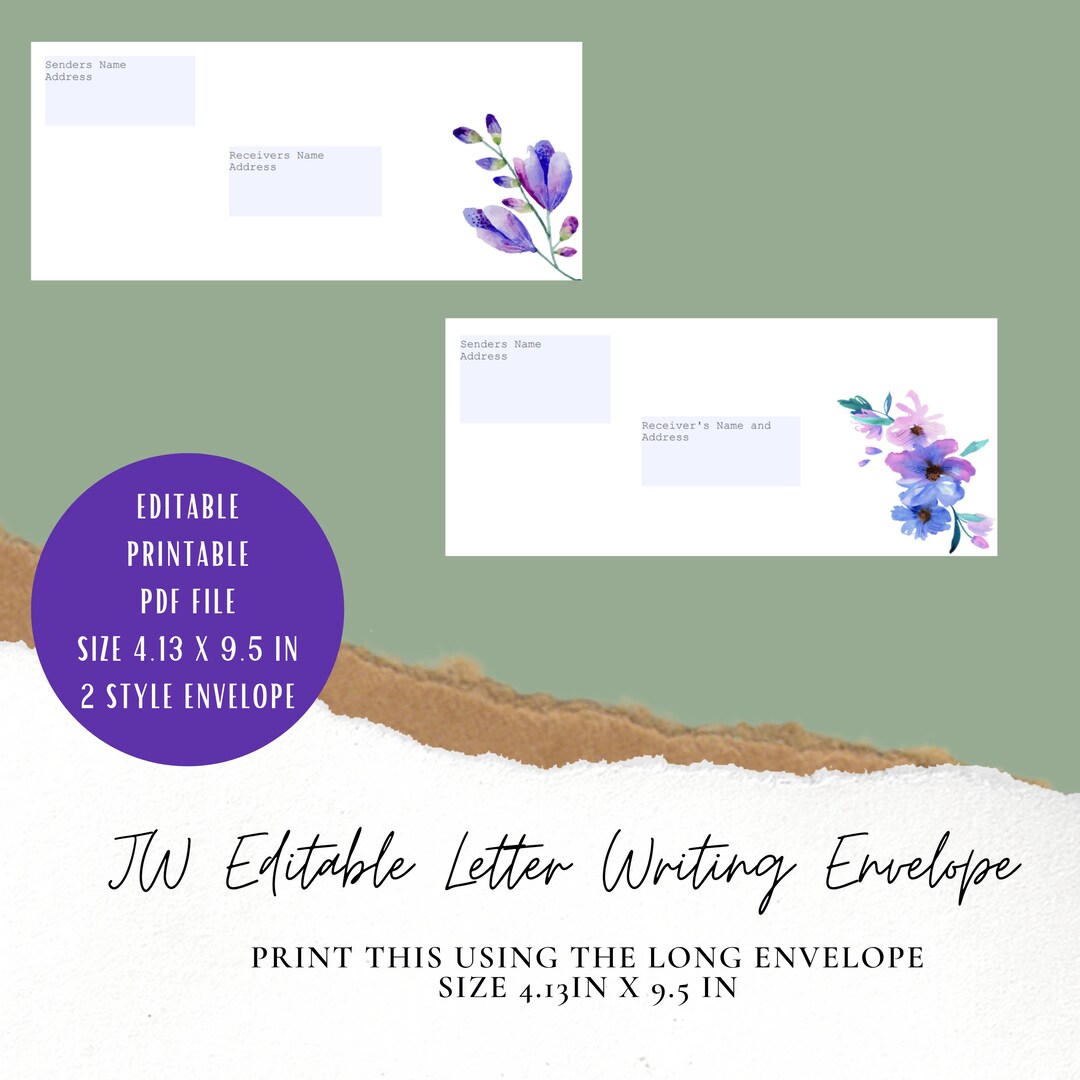 JW Letter Writing Editable Envelope | Print Using 4.13 X 9.5in Long ...