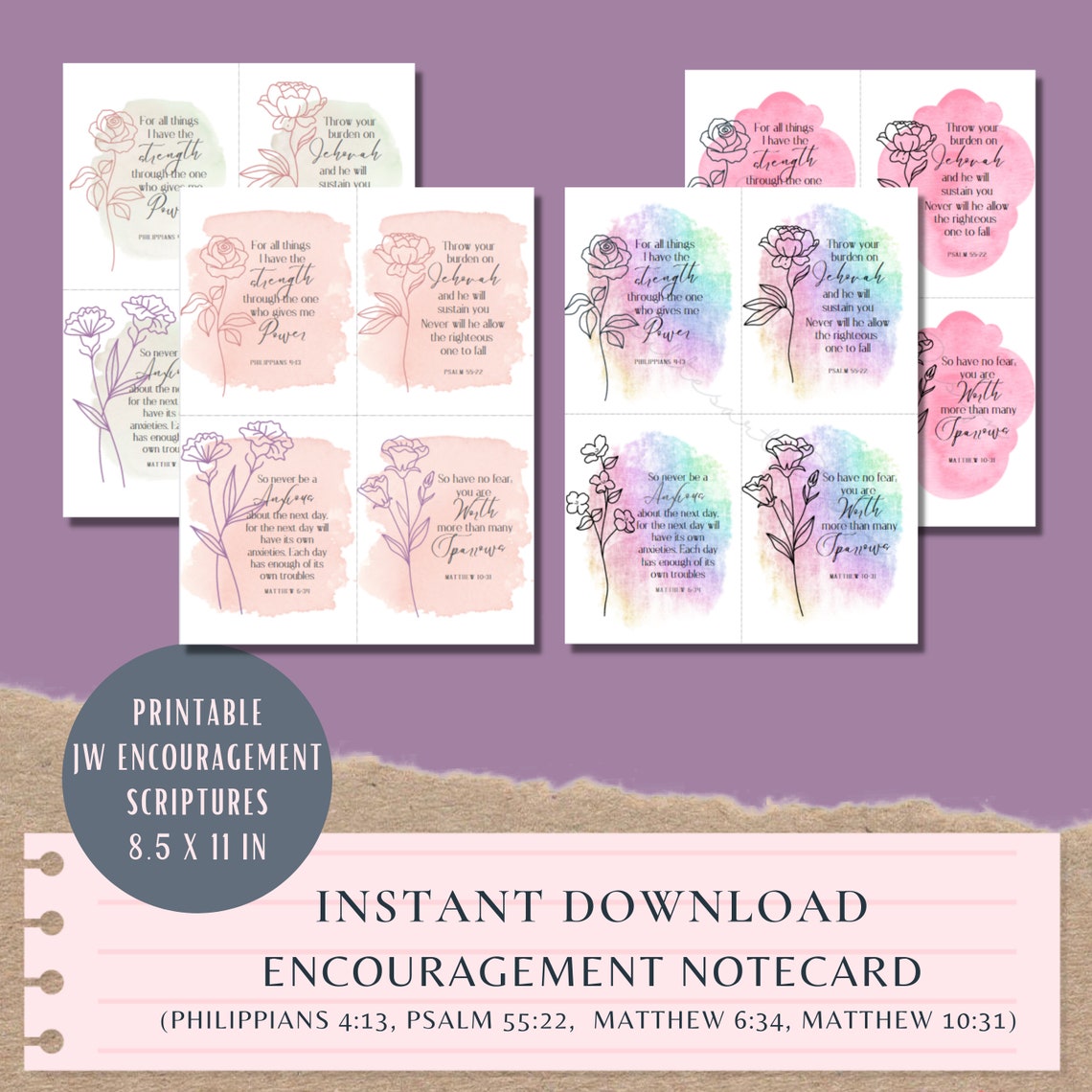 JW Encouragement Scriptures Printable Notecard JW Notecard 8.5x11 ...