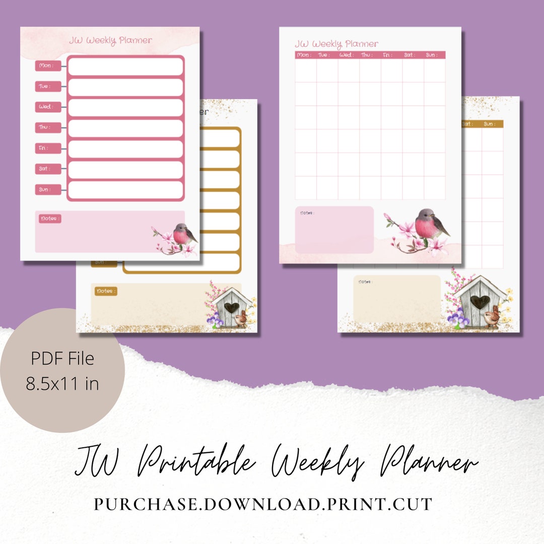 JW Printable Weekly Planner | JW Weekly Planner | Digital Download ...