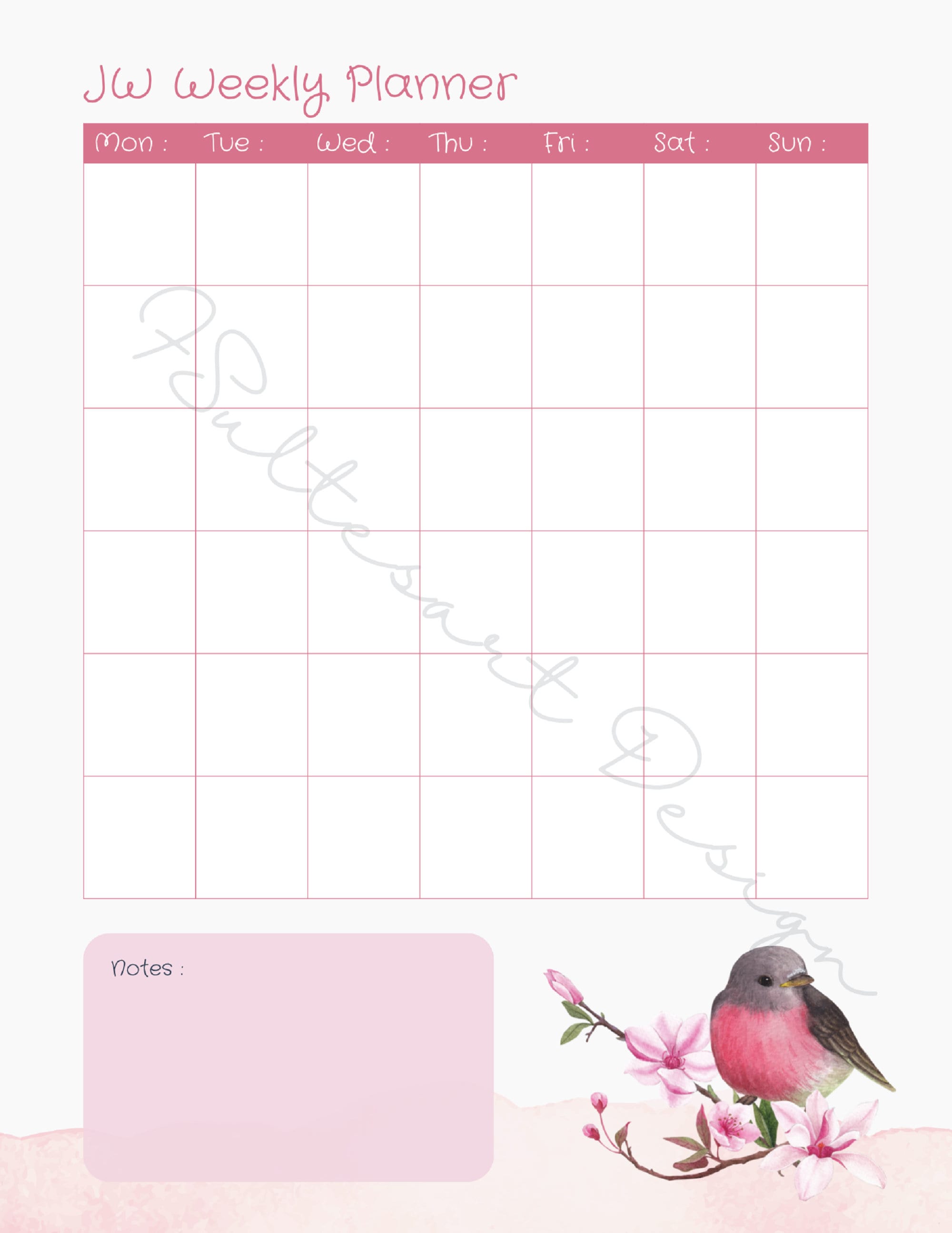 JW Printable Weekly Planner | JW Weekly Planner | Digital Download ...