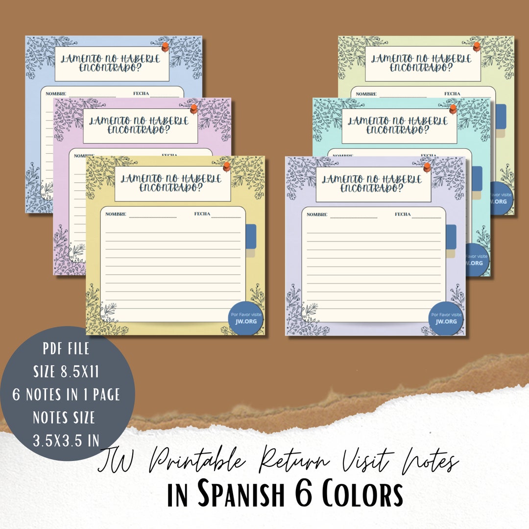 JW Return Visit Printable Notes in Spanish - Lamento No Haberle ...