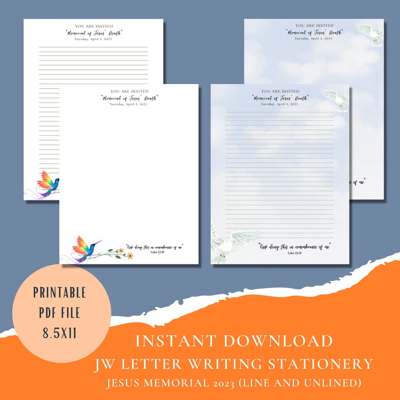 JW 2023 Memorial Invitation Lined and Unlined Size 8.5 X 11 Printable ...