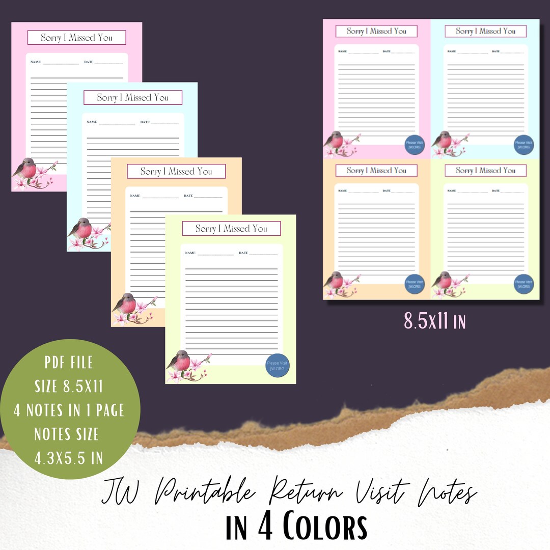Sorry I Missed You Return Visit Printable Notes | JW Ministry Ideas ...