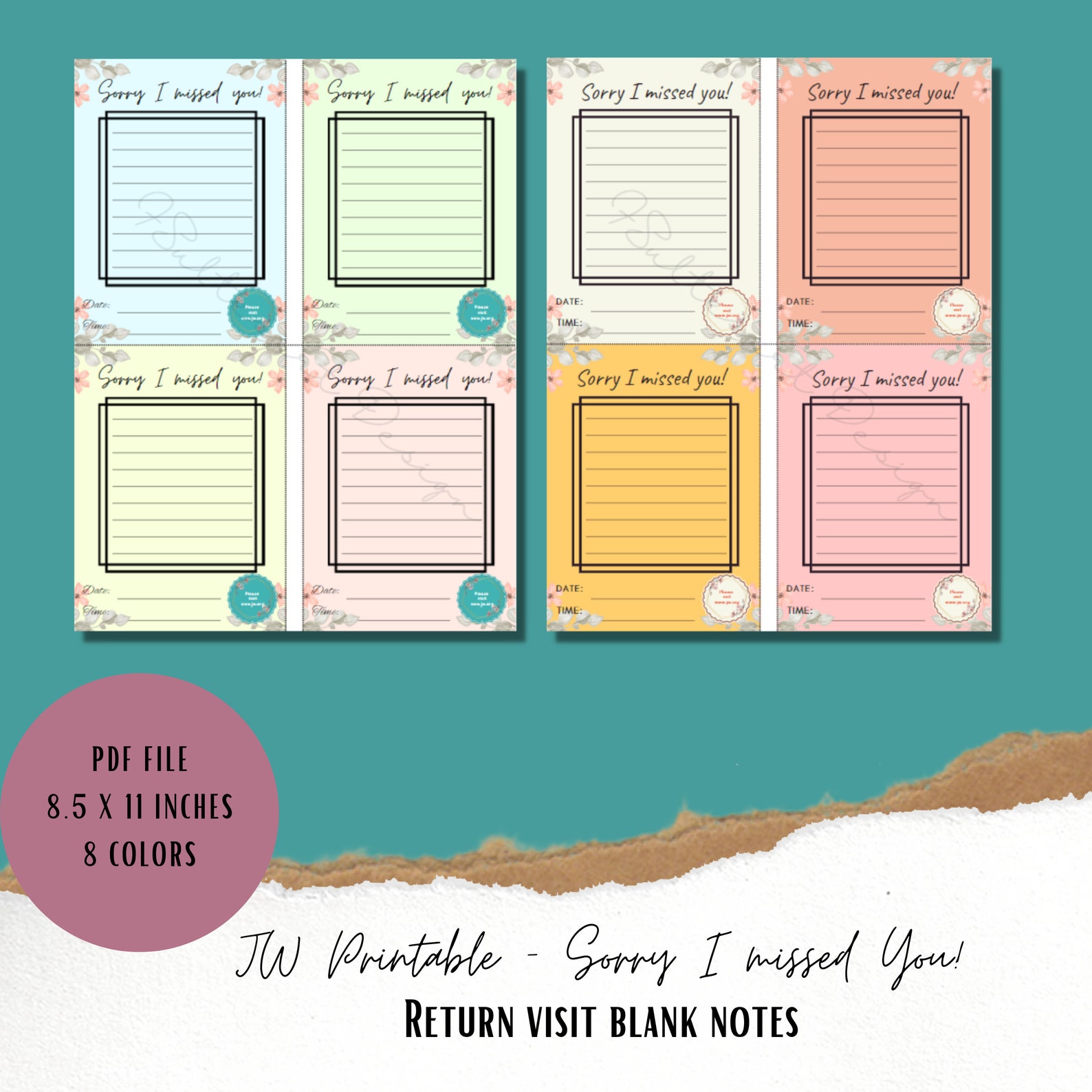 JW Ministry Notes - Sorry I Missed You | JW Printable Ministry Notes ...