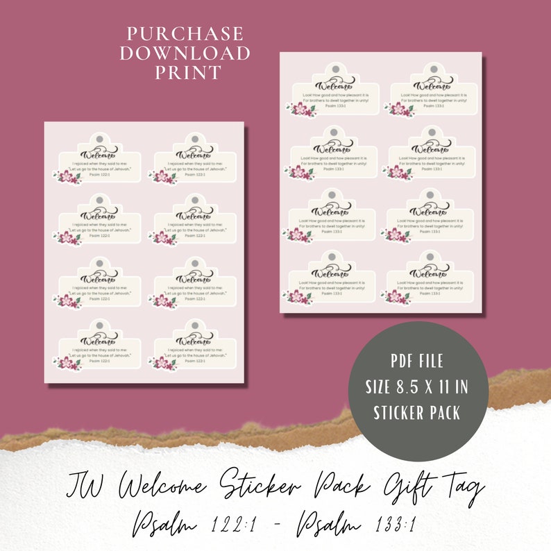 JW Printable Welcome Sticker Pack JW Printable Gift Tag - Etsy