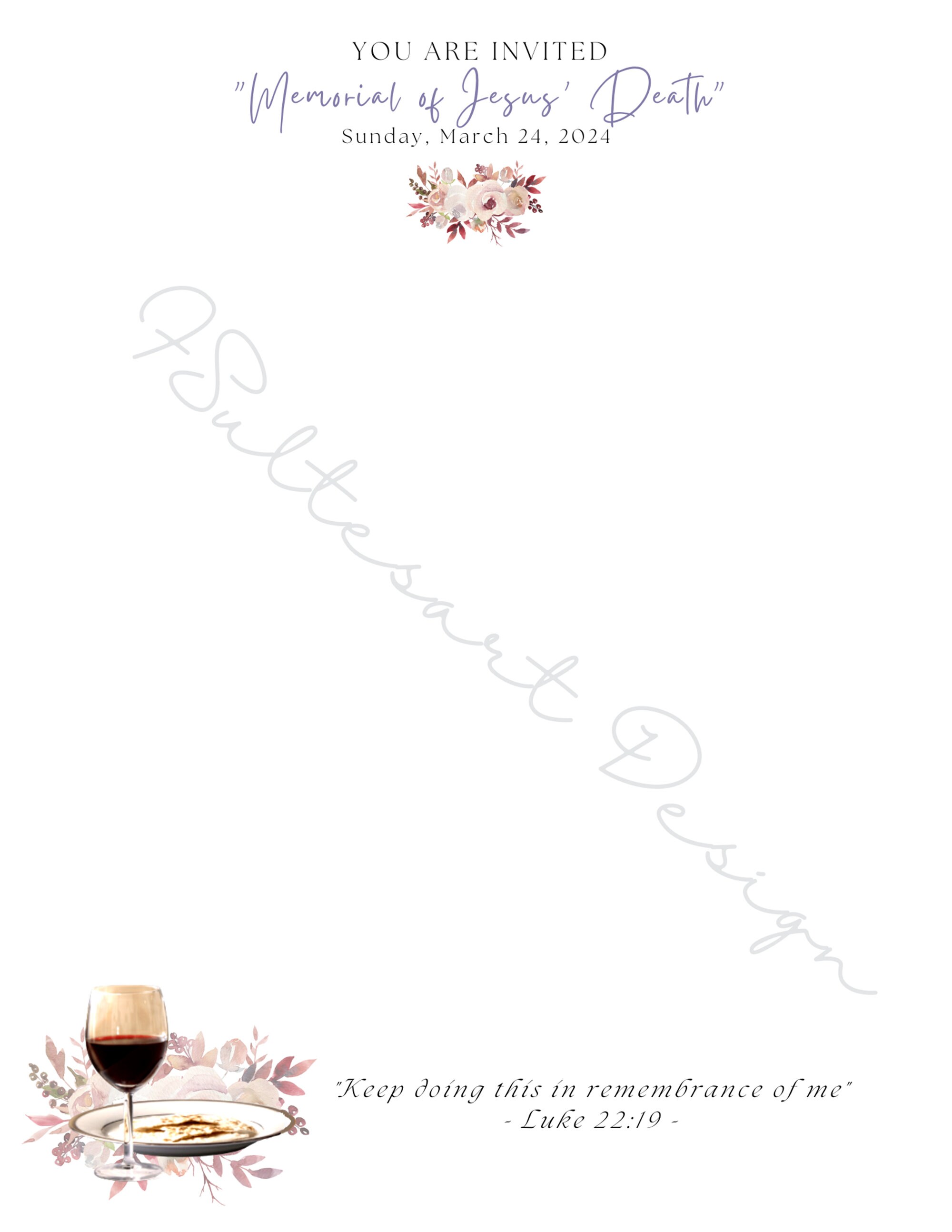JW Printable Jesus Memorial Stationery Bread and Wine Design JW ...