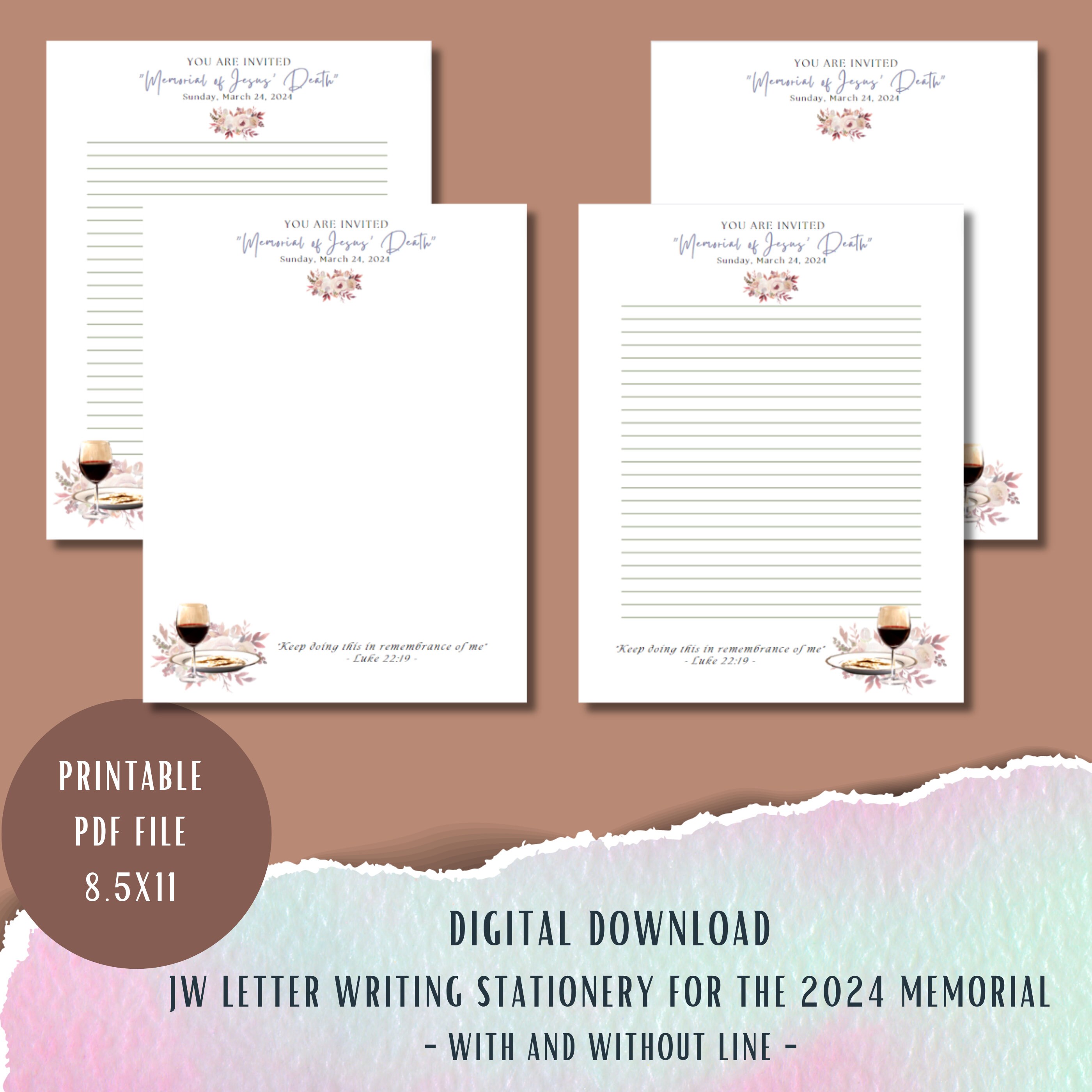 JW Memorial of Jesus Letter Writing Stationery - JW Ministry Letter ...