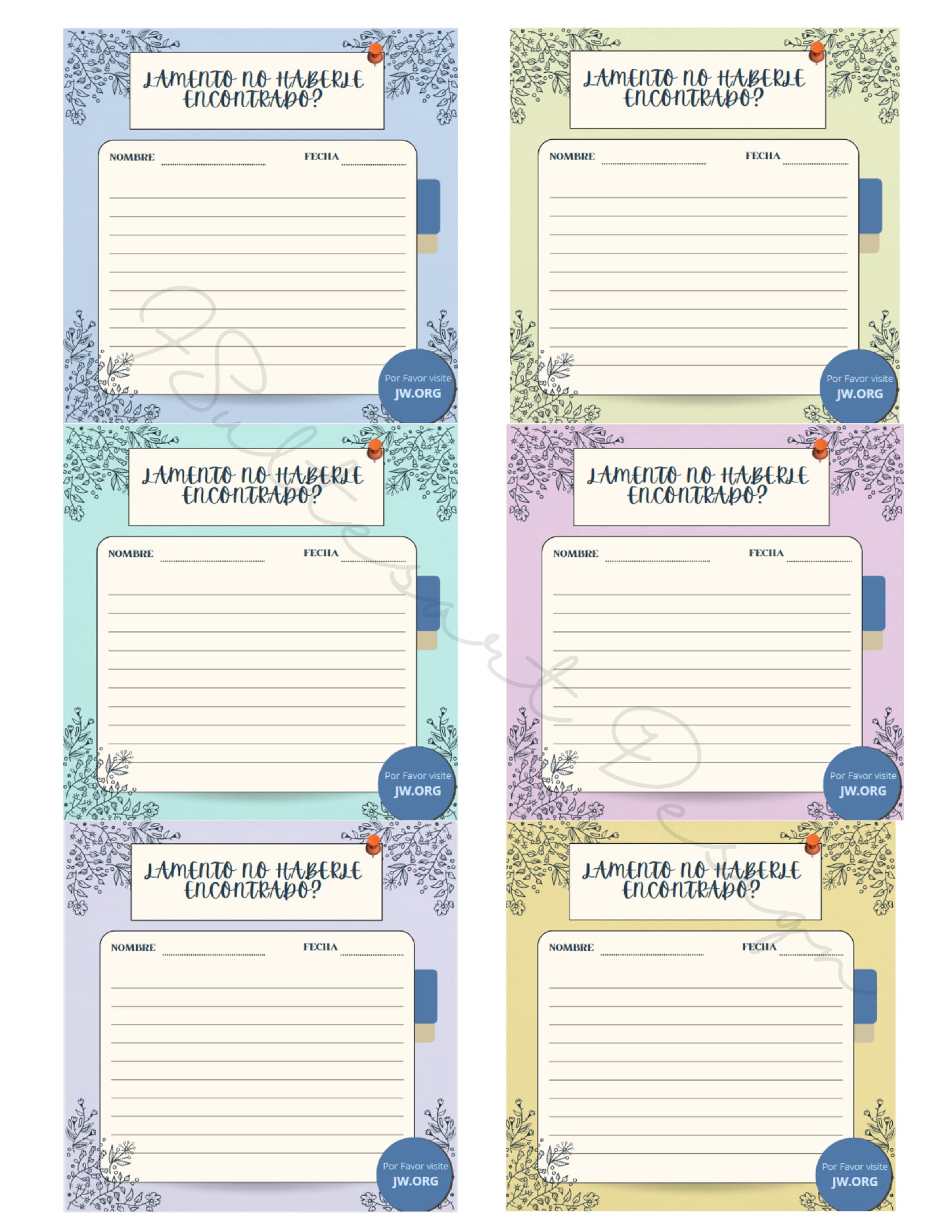 JW Return Visit Printable Notes in Spanish - Lamento No Haberle ...