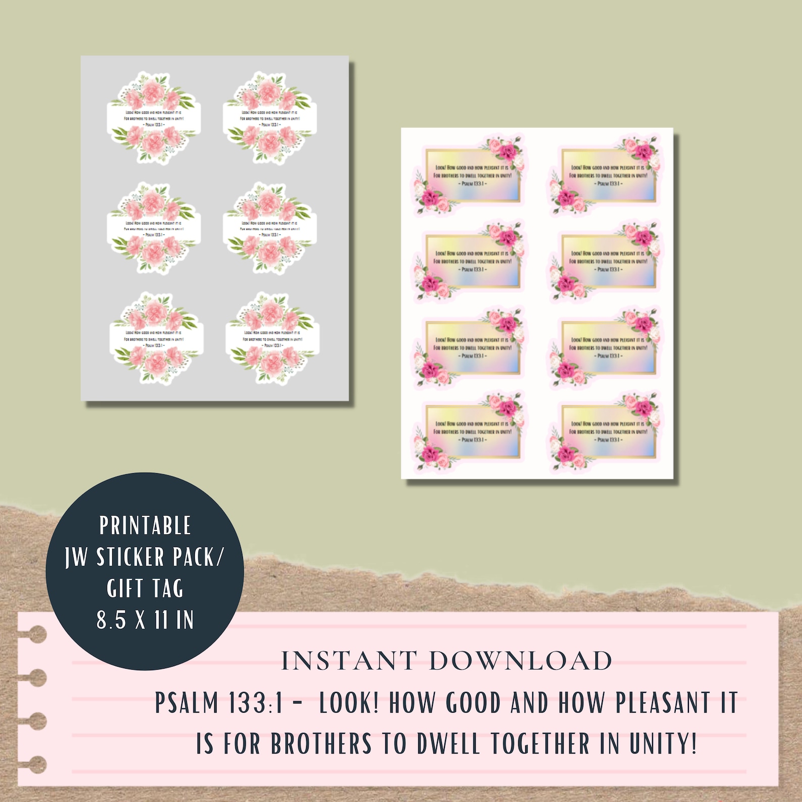JW Printable Sticker Pack | Digital Download | Psalm 133:1 Sticker Pack ...