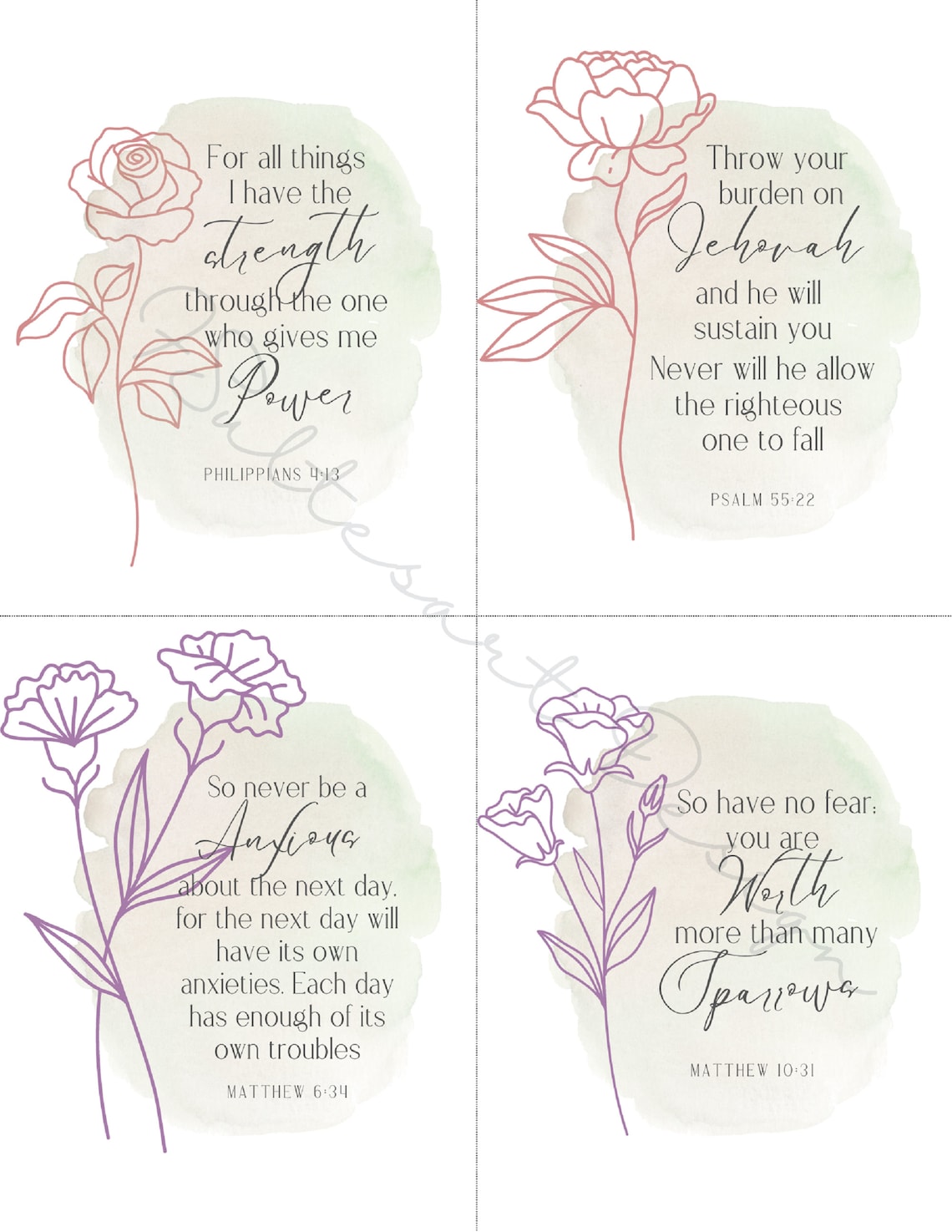 JW Encouragement Scriptures Printable Notecard JW Notecard 8.5x11 ...