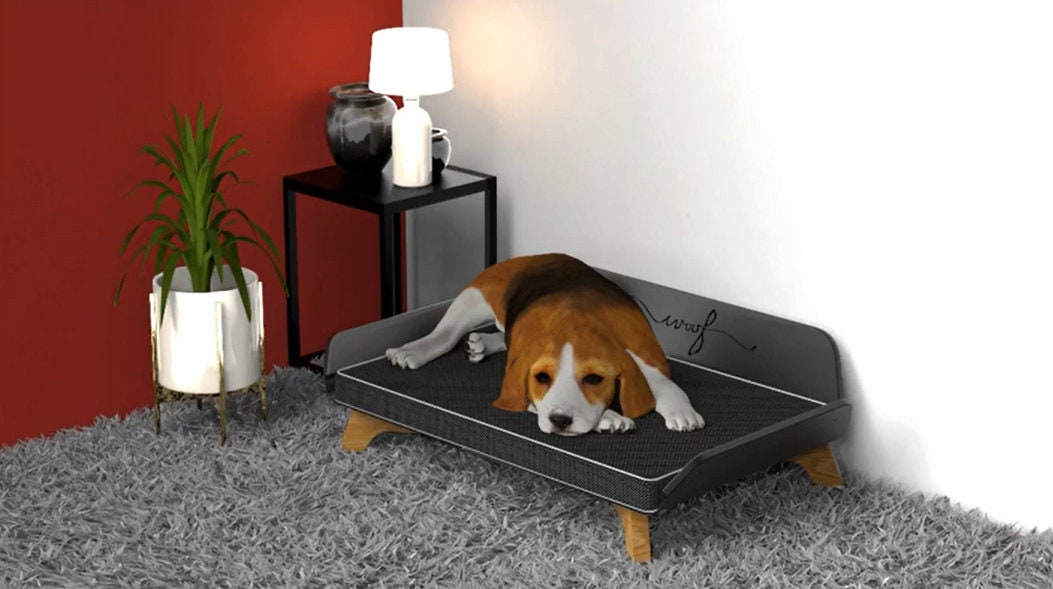VOOF Black Luxury Dog Beds/ Sofa, Pure Pinewood Legs, Memory Foam ...