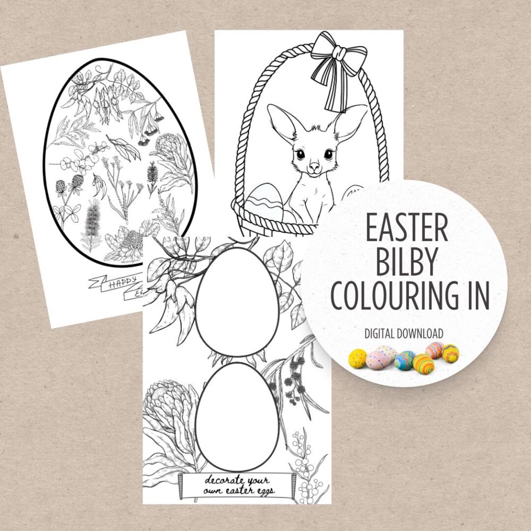 Easter Bilby Colouring in Pages, Easter Activity - Etsy