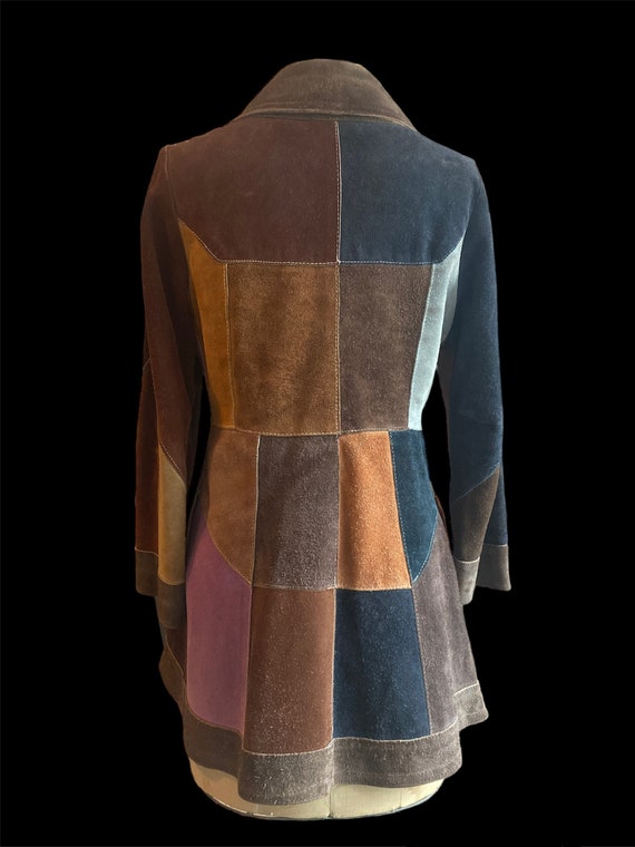 1960s/70s color block suede coat beagle collar coat - Gem