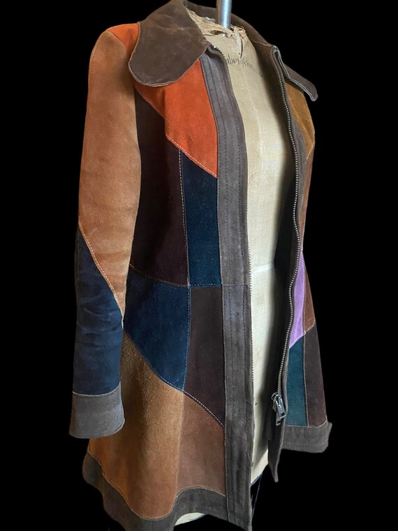 1960s/70s color block suede coat beagle collar coat - Gem