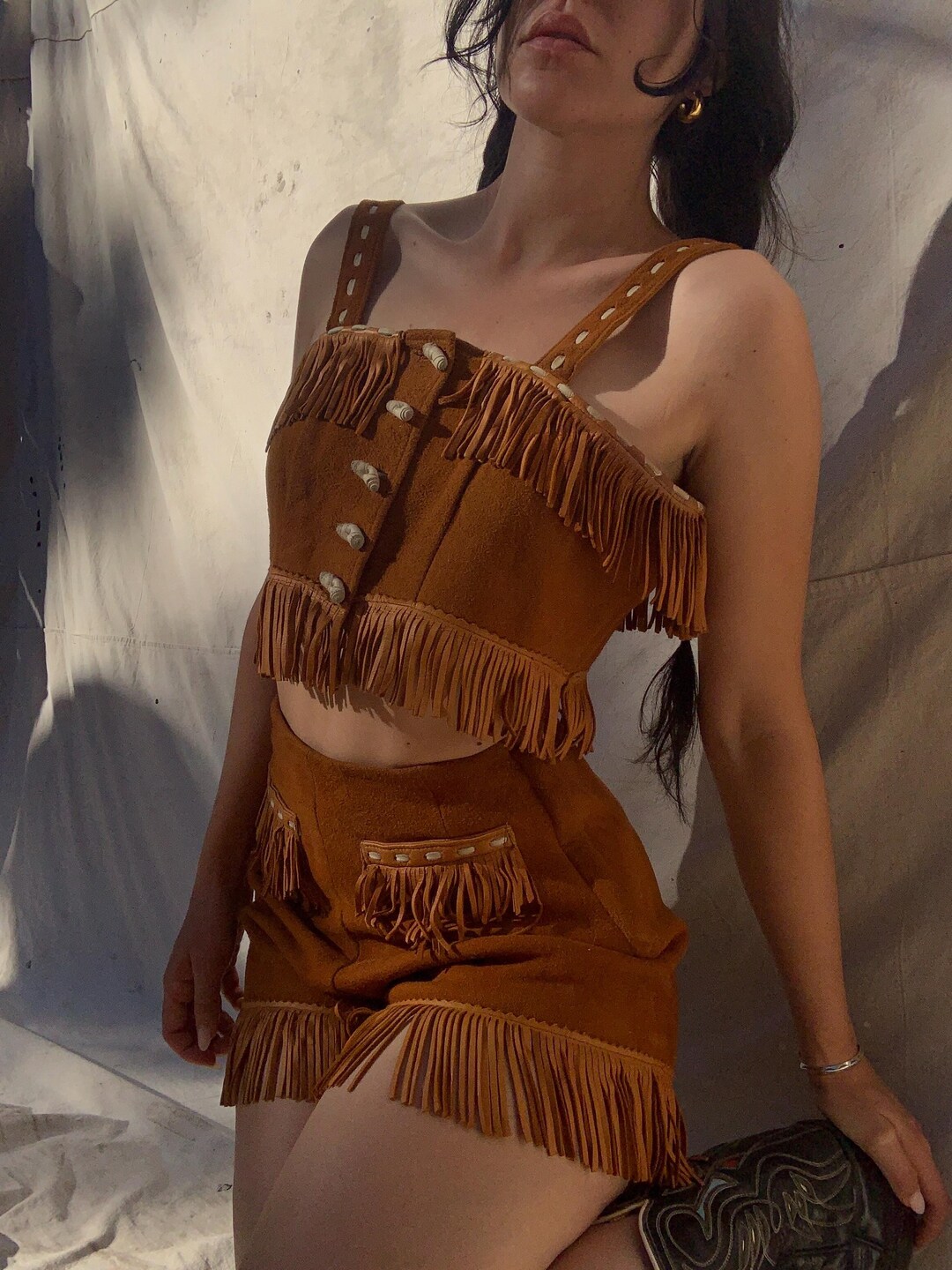 1940s Suede Fringe Western Playsuit/ Two Piece Shorts and Top Ensemble/ Side Zip - Etsy