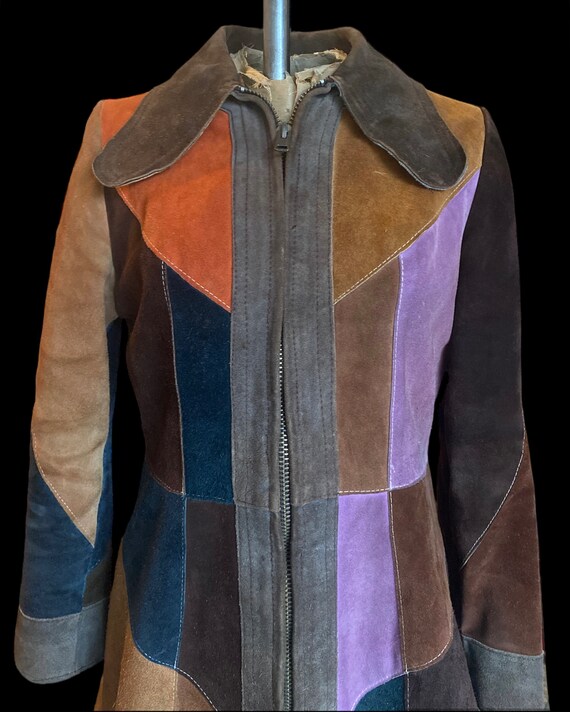 1960s/70s color block suede coat beagle collar coat - Gem