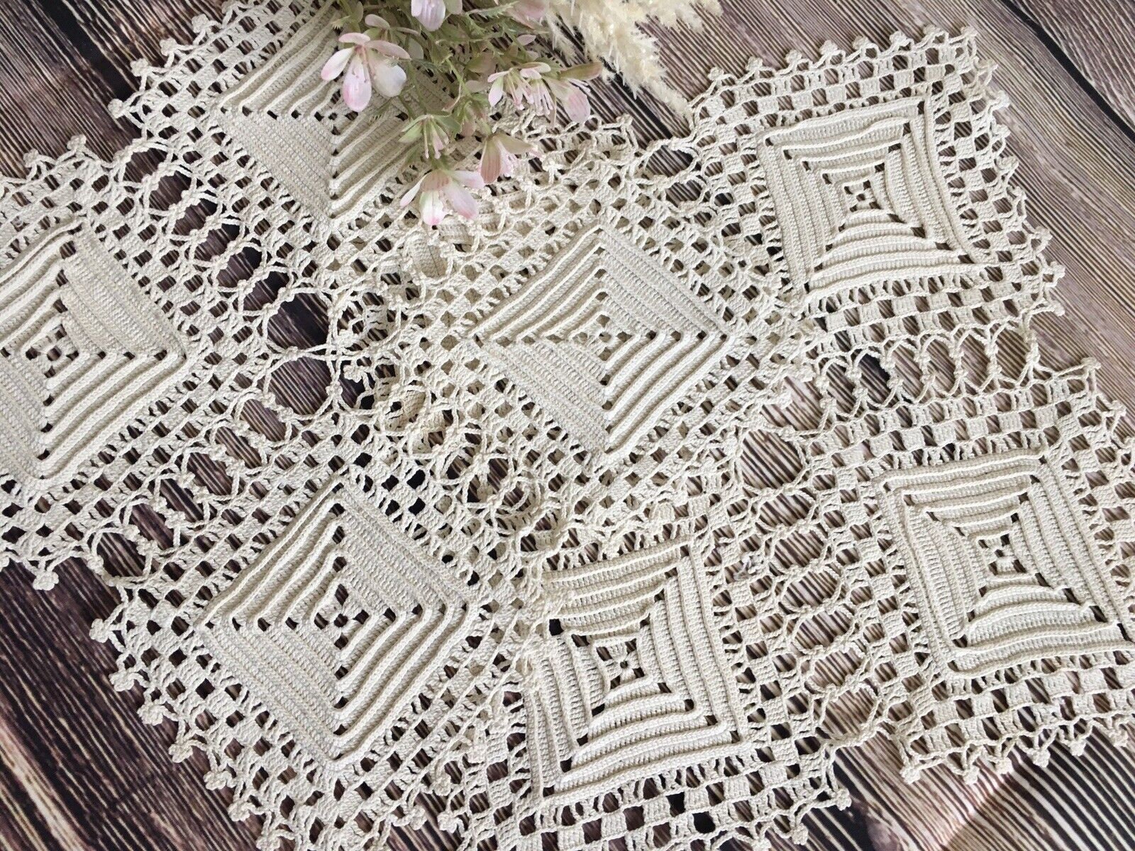 2 X Vintage Unused Hand Crochet Cream Fine Cotton 3d Pattern - Etsy