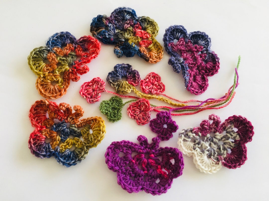 12 X Hand Crochet Wool Butterflies/ Flowers Craft/ Sewing Appliqué - Etsy