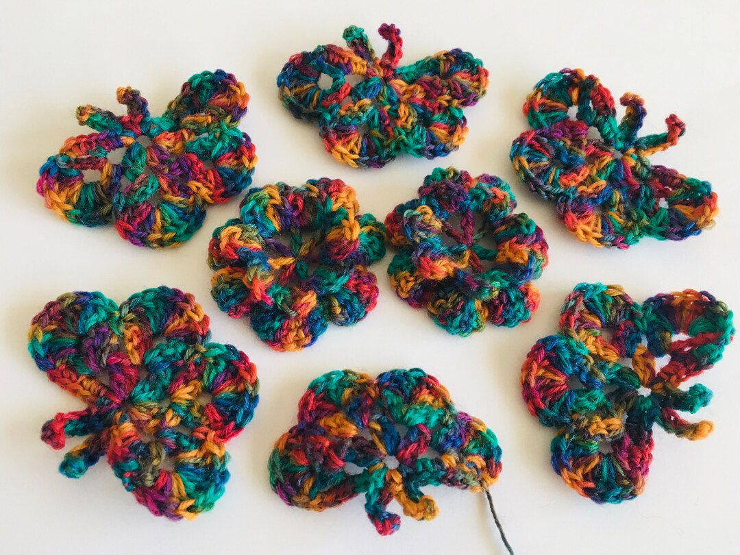 8 X Hand Crochet Wool Butterfly/ 3D Flower Craft/ Sewing Appliqué - Etsy