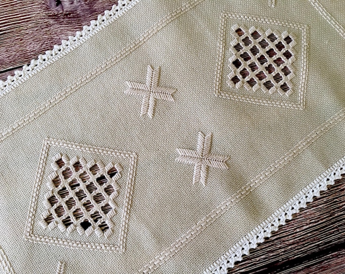Vintage 60’s Rare Hardanger Norwegian Hand Embroidered Table Runner 56 ...