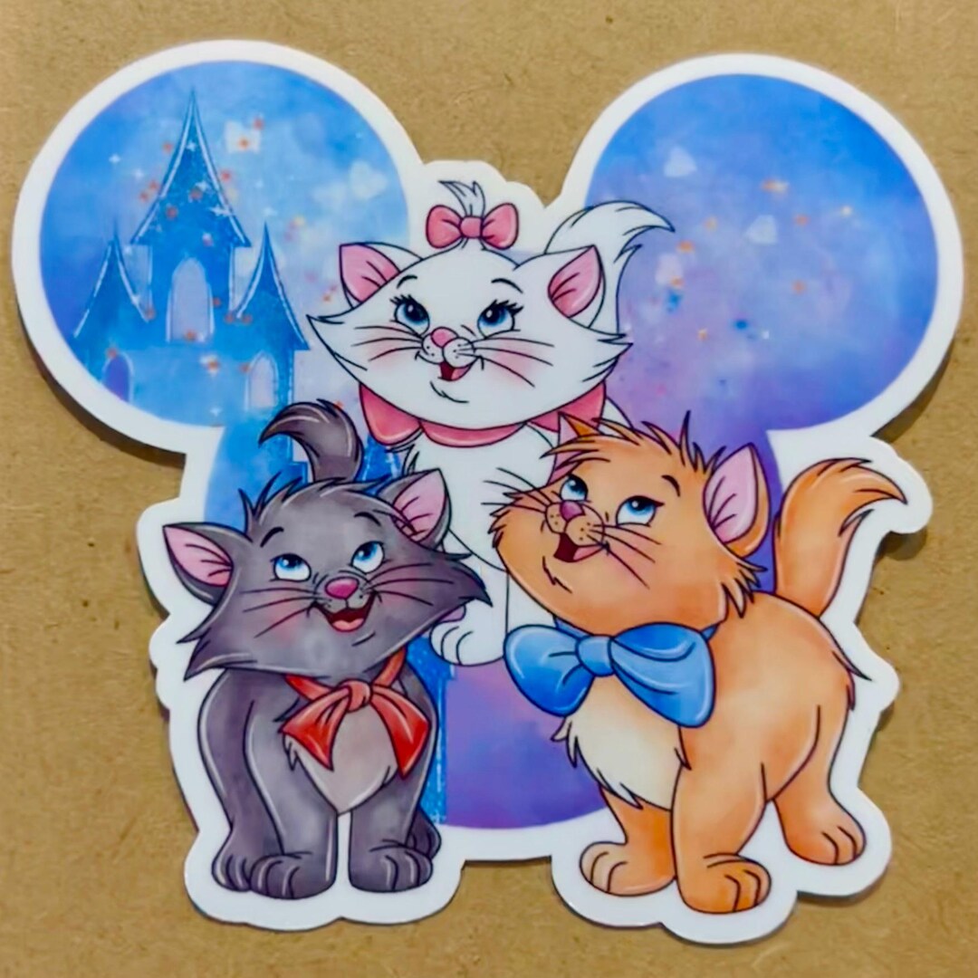 Cat Disney Stickers , 3 Cute Disney Cat Stickers, Vinyl Cat Stickers - Etsy