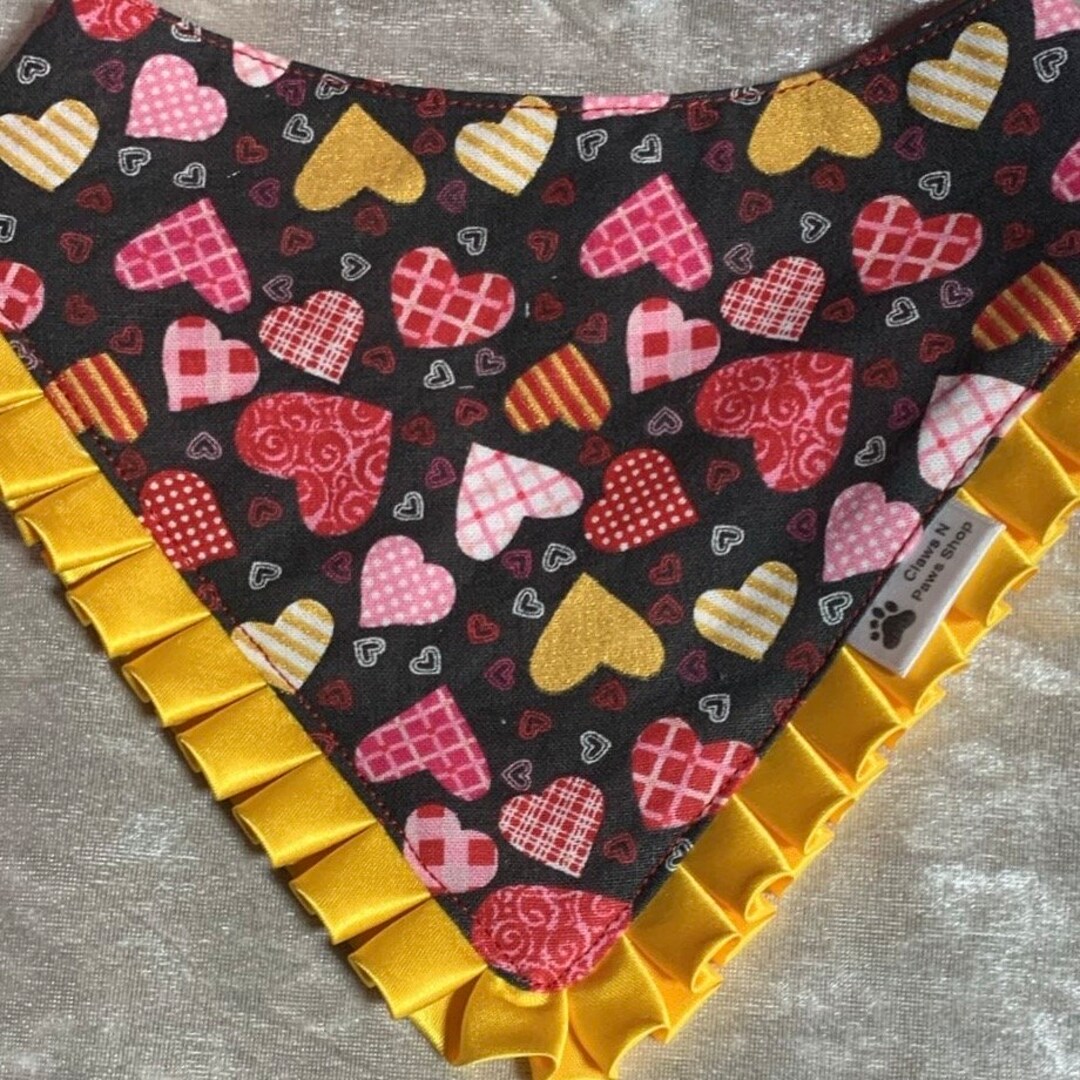 Waffle Hearts Pet Bandana With Trim, Only Snap Bandanas, Valentines Day ...