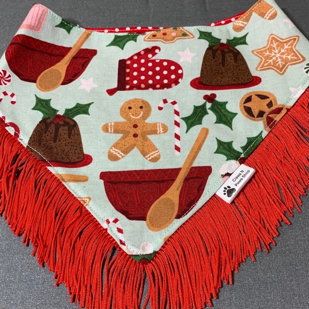 Holiday Baking Gingerbread Pet Bandana With Red Fringe - Etsy