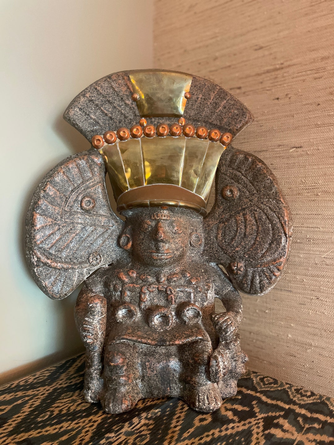 Large Ceramic Pre-columbian Style Sculpture With Brass and Copper ...