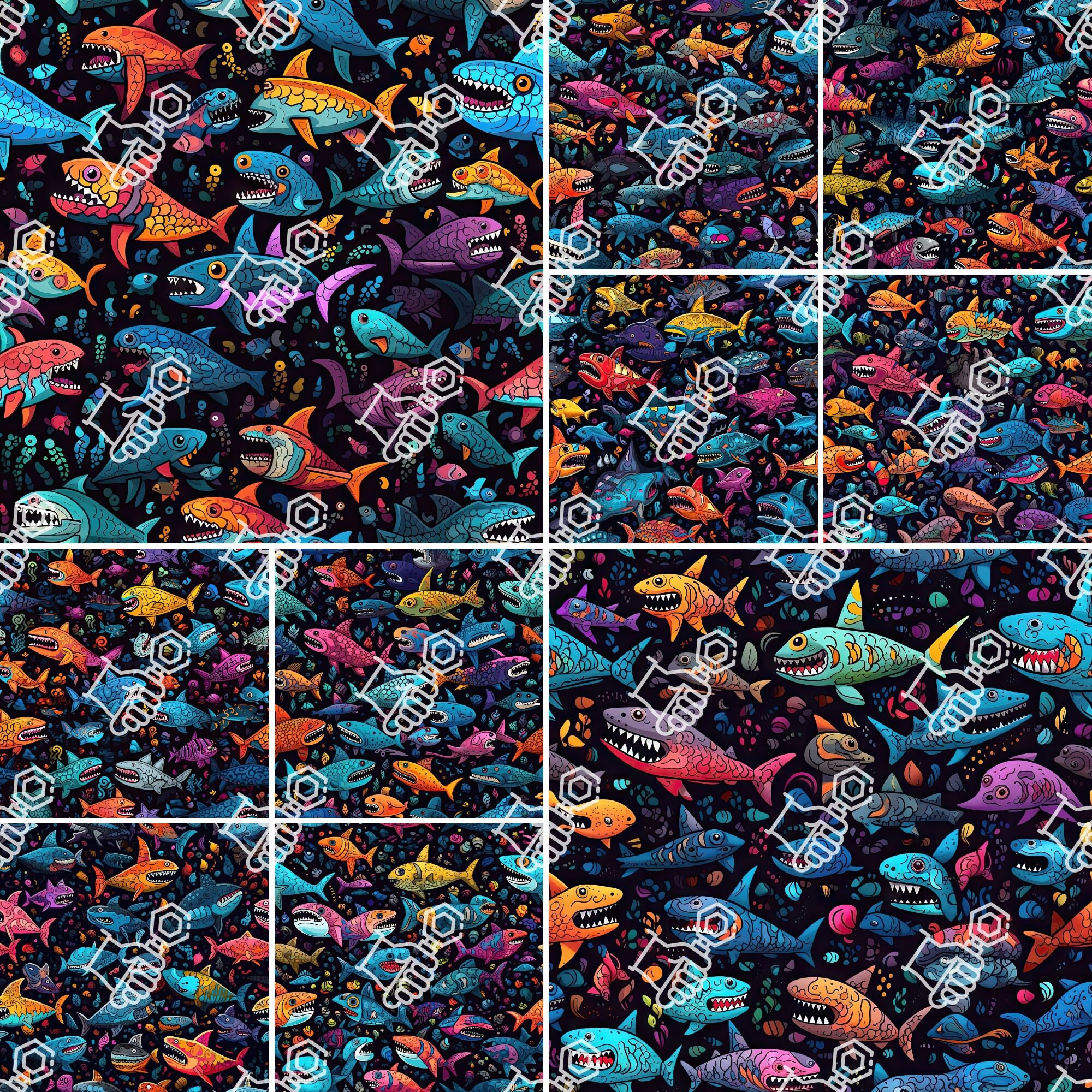 Printable Art Shark-tastic Seamless Shark Patterns Instant Download for ...
