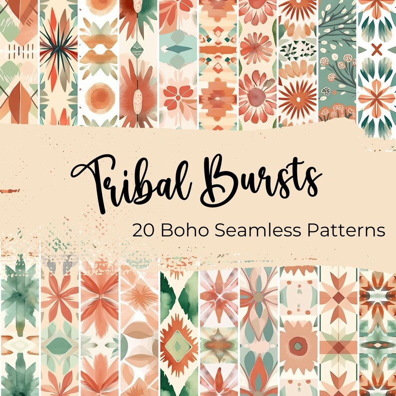 Printable Art Boho Tribal Bursts Seamless Pattern Bohemian Boho ...