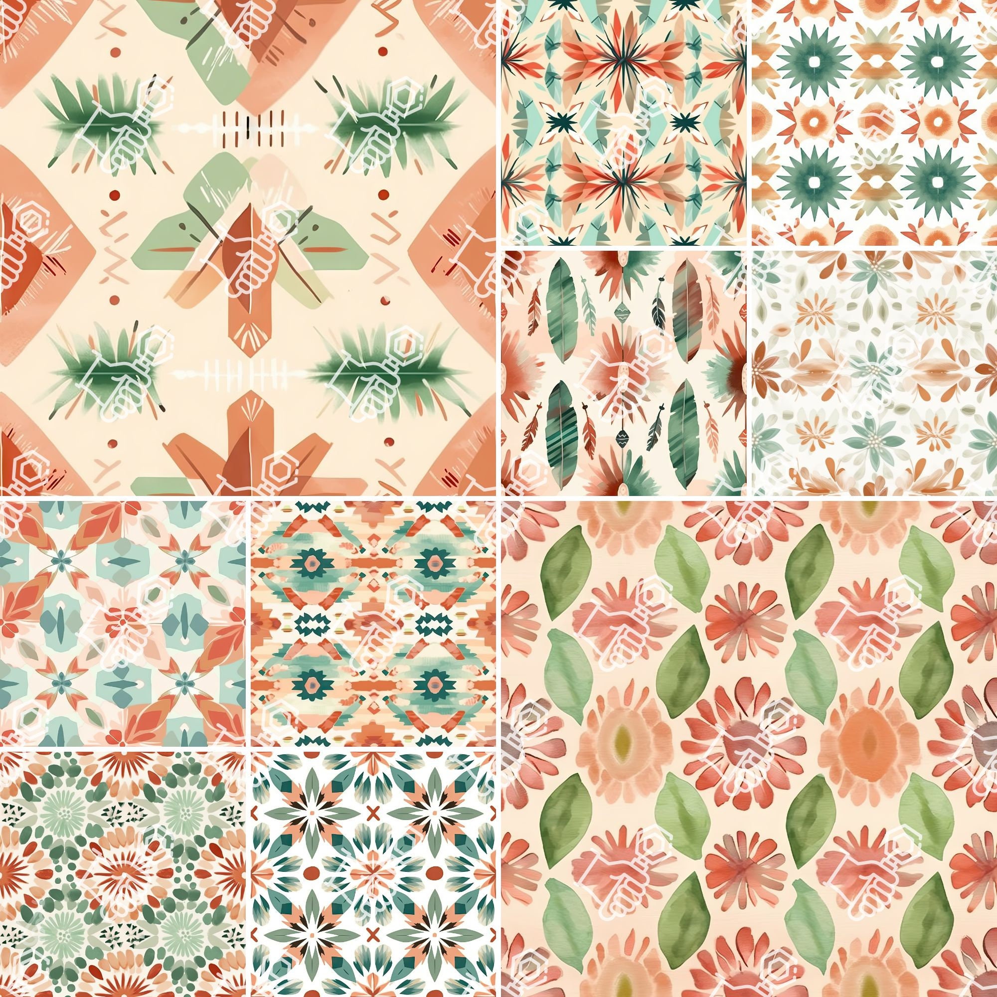 Printable Art Boho Tribal Bursts Seamless Pattern Bohemian Boho ...