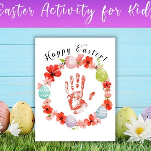 Easter Handprint Craft Printable Easter Craft Floral Wreath Easter ...