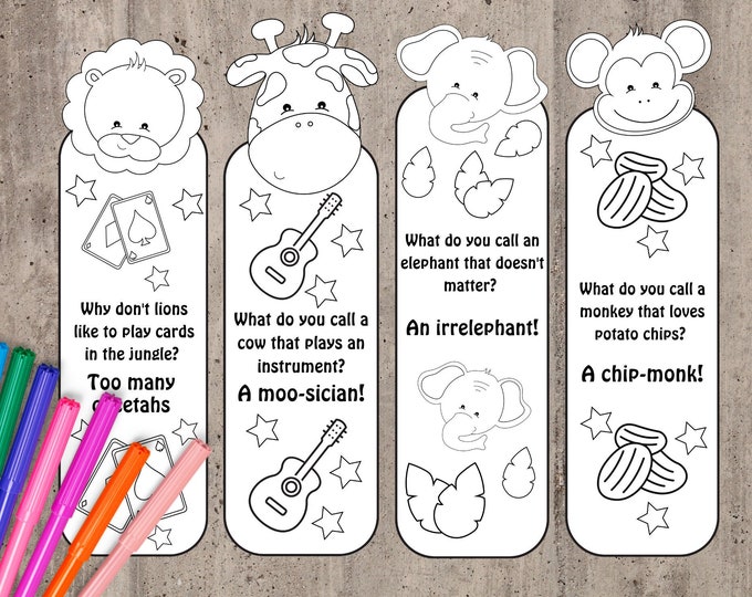 Animal Puns Coloring Bookmarks Printable Coloring Bookmarks for Kids ...