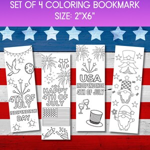 Kids 4th of July Coloring Bookmark Set of 4 Printable Patriotic ...