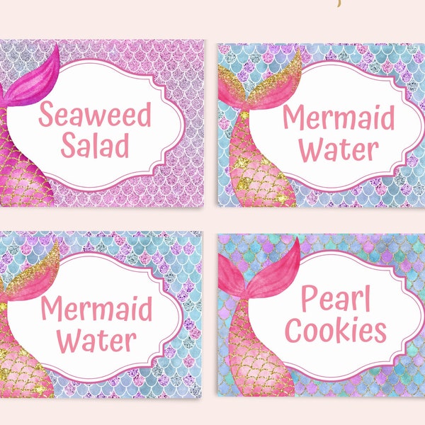 Editable Mermaid Party Food Label Mermaid Blank Food Tent Cards Labels ...