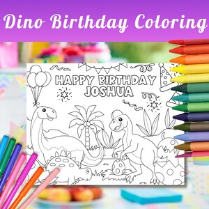 Editable Dinosaur Birthday Coloring Page Dinosaur Coloring Placemat ...