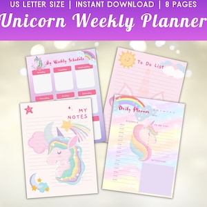 Weekly Planner Unicorn Clipart Undated Planner Daily Planner PDF ...