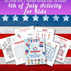 4th of July Activity Set for Kids Printable Pack Fourth of July ...