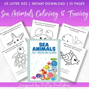 Sea Animals Tracing and Coloring Activity Pages for Kids - Etsy