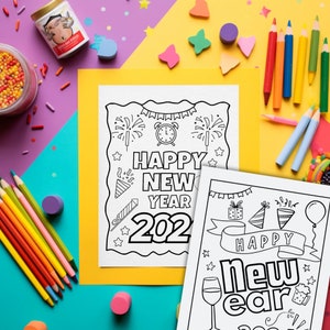 2024 Happy New Year Coloring Page for Kids Holiday Activity - Etsy