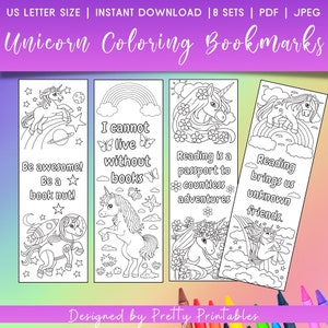 Unicorn Coloring Bookmarks Printable Unicorn Coloring - Etsy