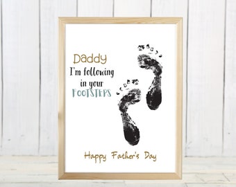 Happy Father's Day Footprint Art Gift for Dad DIY Kids Craft Printable ...