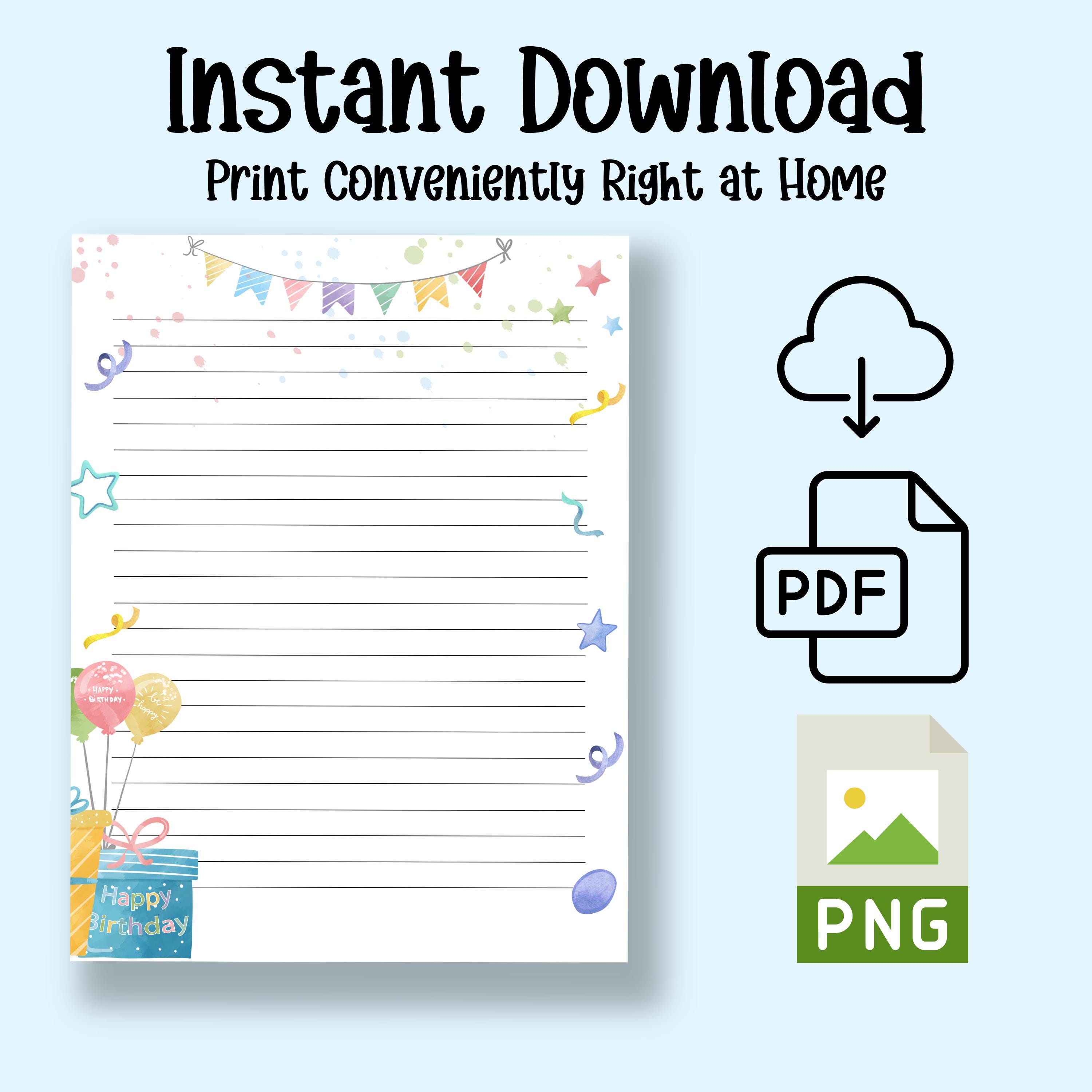 Happy Birthday Stationary Printable Stationery Birthday Paper for Him ...