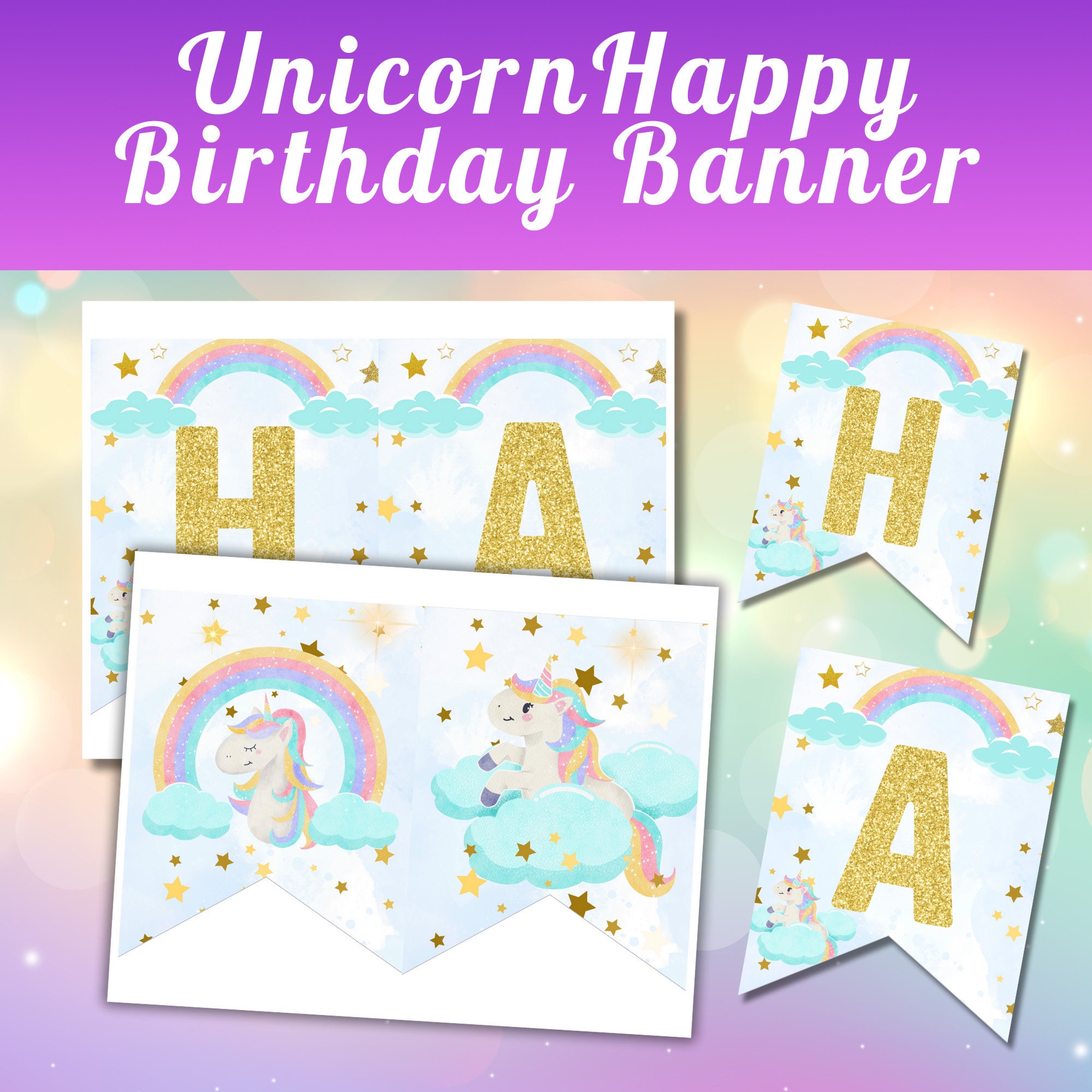 Unicorn Happy Birthday Banner Printable Unicorn Party Decorations ...